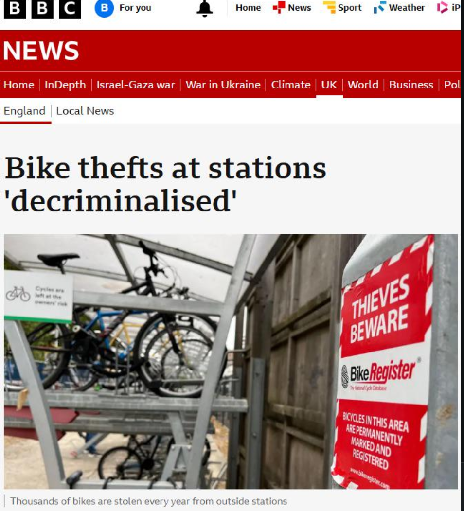 Bike theft is basically untouchable in the UK. - Citizen Watch Report