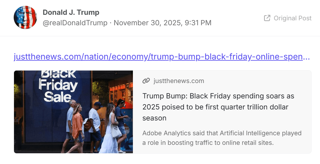 Trump claims Black Friday proves the economy is fixed, but the data ...